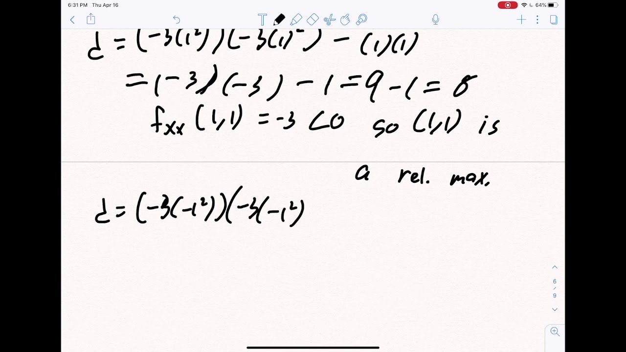 Section 7.5 Part 2 Second Derivative Test for Multivariable Functions ...