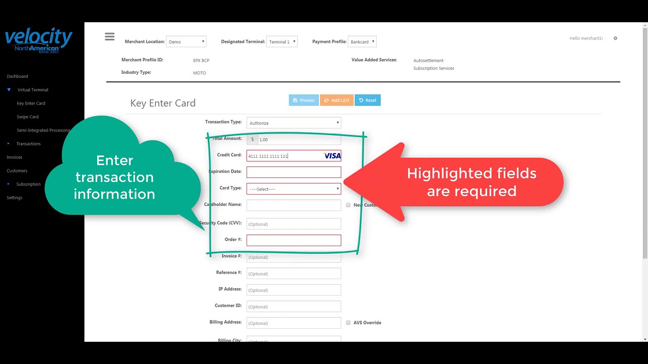Velocity Virtual Terminal (Authorize Transactions In the Virtual Space ...