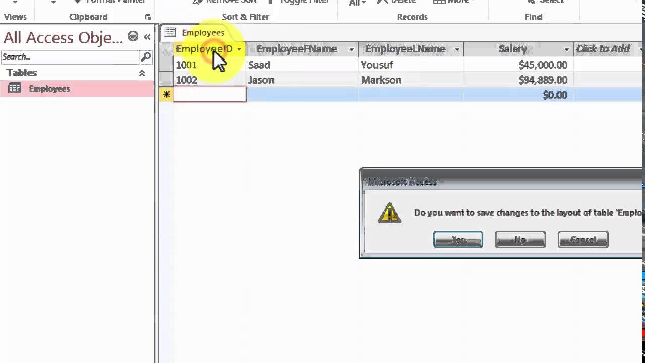Entering Data in the Database Table in MS Access 2013 - YouTube