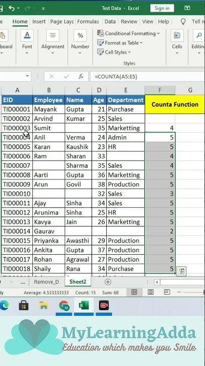 Counta Formula in MS Excel | How to use counta in excel - YouTube
