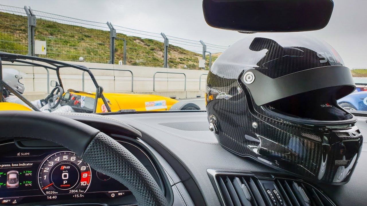 DRIVING AUDI R8 RWS ON WET RACE TRACK + NEW HELMET! - YouTube