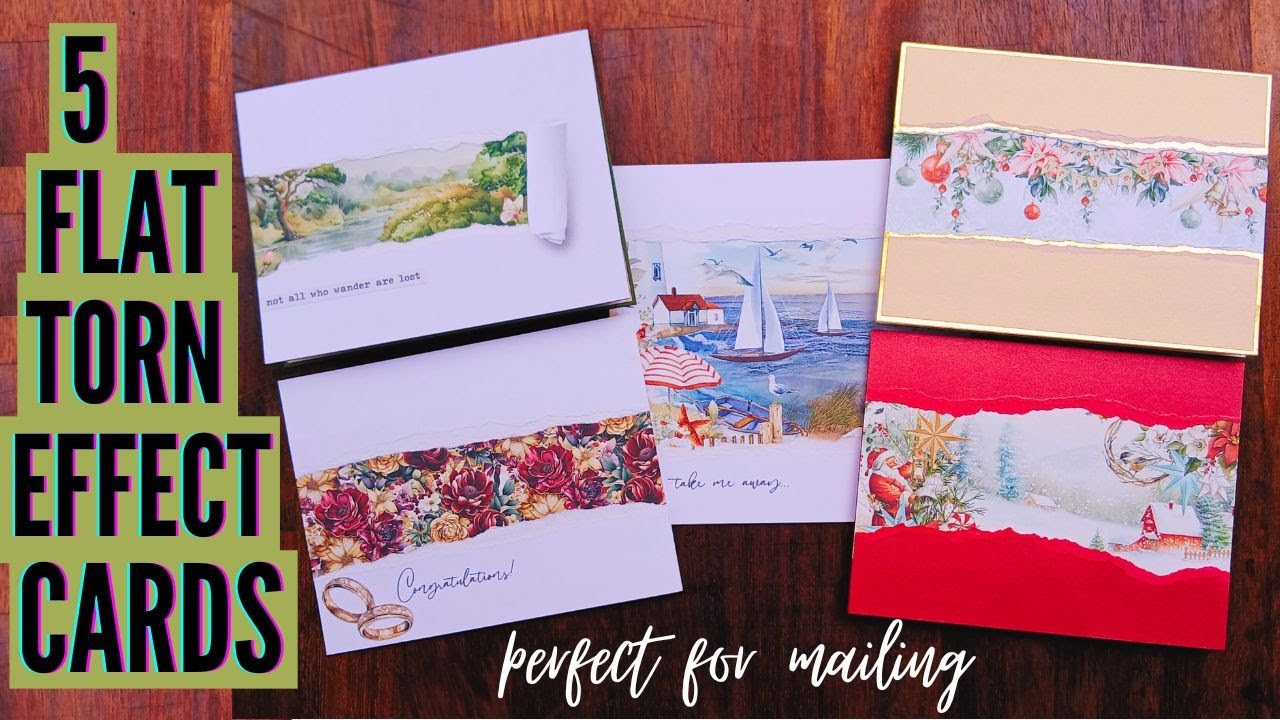 5 Flat Torn Effect Cards | Perfect for mailing! | Torn Paper Papercraft ...