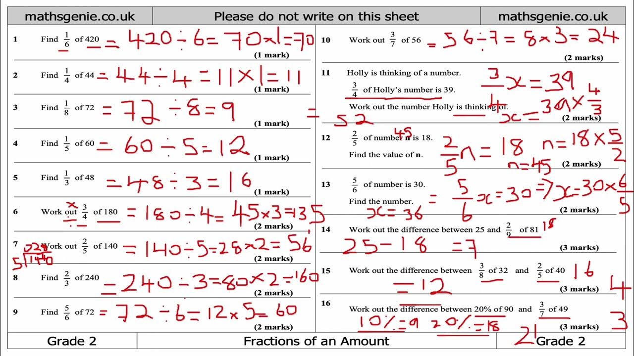 Fraction of An Amount (GCSE Grade 2/3 Maths) KS3 Maths | KS2 Maths ...
