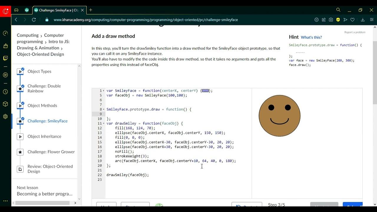 Challenge: Smiley Face {Khan academy} - YouTube
