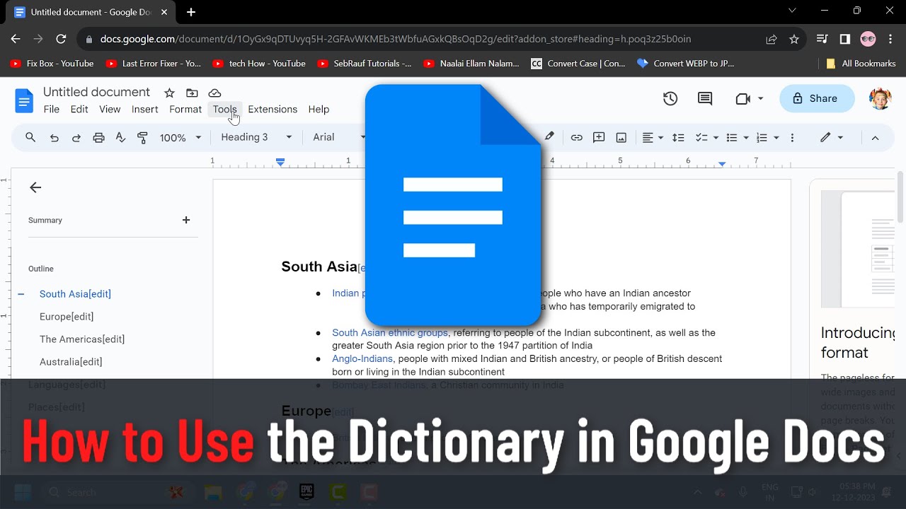 How to Use the Dictionary in Google Docs (Guide) - YouTube