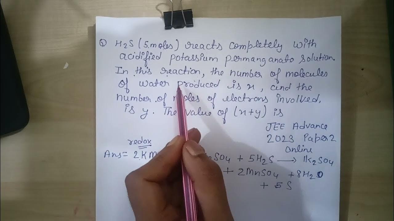H2S (5 moles) reacts completely with acidified aqueous potassium permanganate solution - YouTube