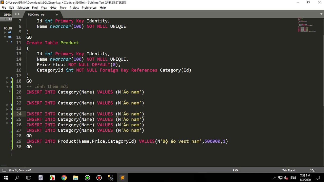 SQL 2014 - Bài 7 Các lệnh INSERT, UPDATE và DELETE cơ bản - YouTube