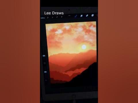 Simple easy sunrise over mountains landscape painting in procreate ...