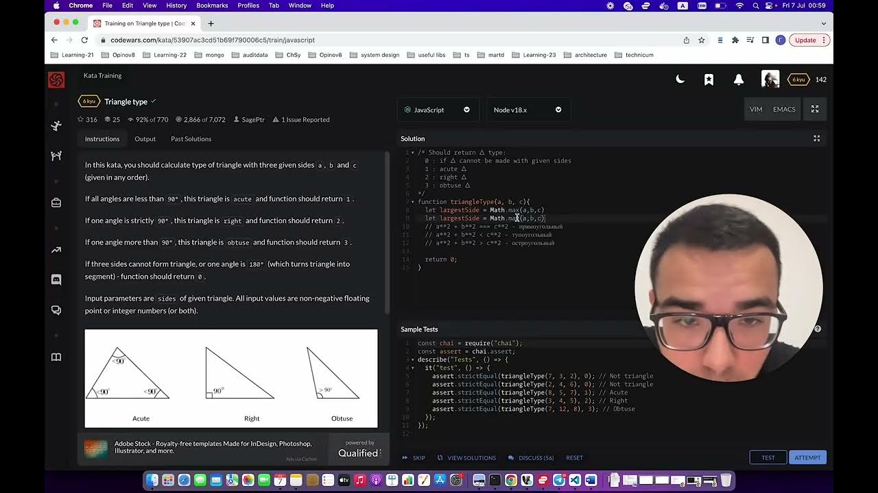 Codewars. Решение задачи. Triangle type. JavaScript - YouTube