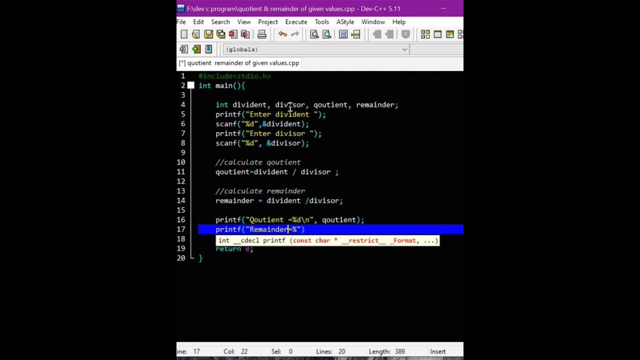Quotient And Remainder Of Given Number Coding Codinglife Clanguage Youtube