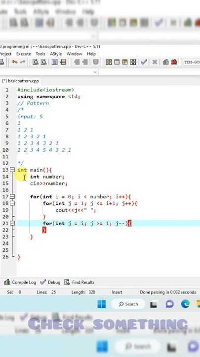 Basic number pattern using C/C++ | #number pattern | #shorts #programming #short - YouTube