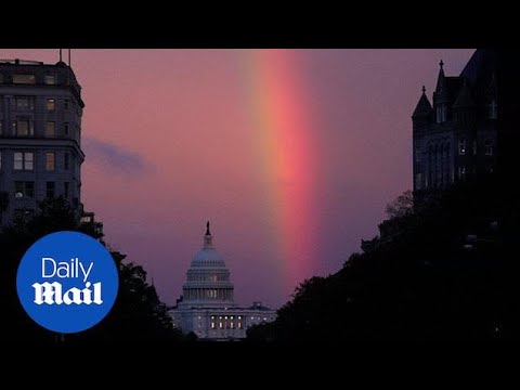 Stunning time-lapse of a rainbow and sunset over US Capitol