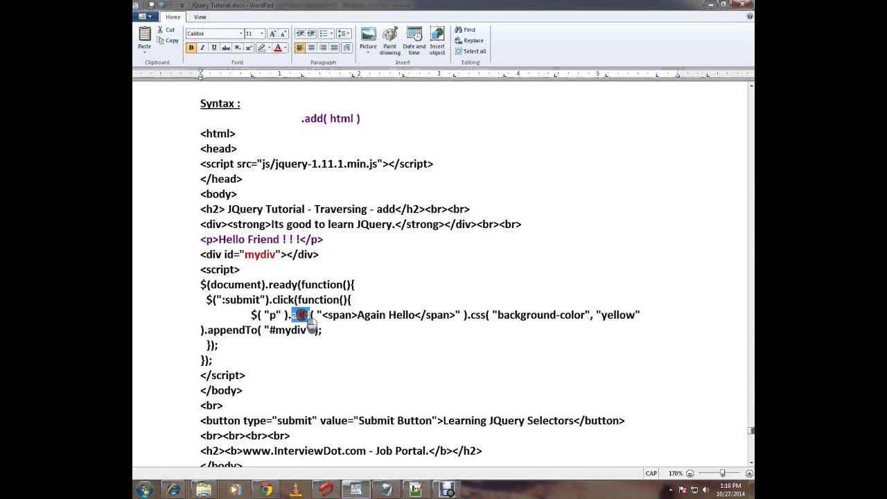 JQUERY TRAVERSING ADD DEMO TAMIL - YouTube
