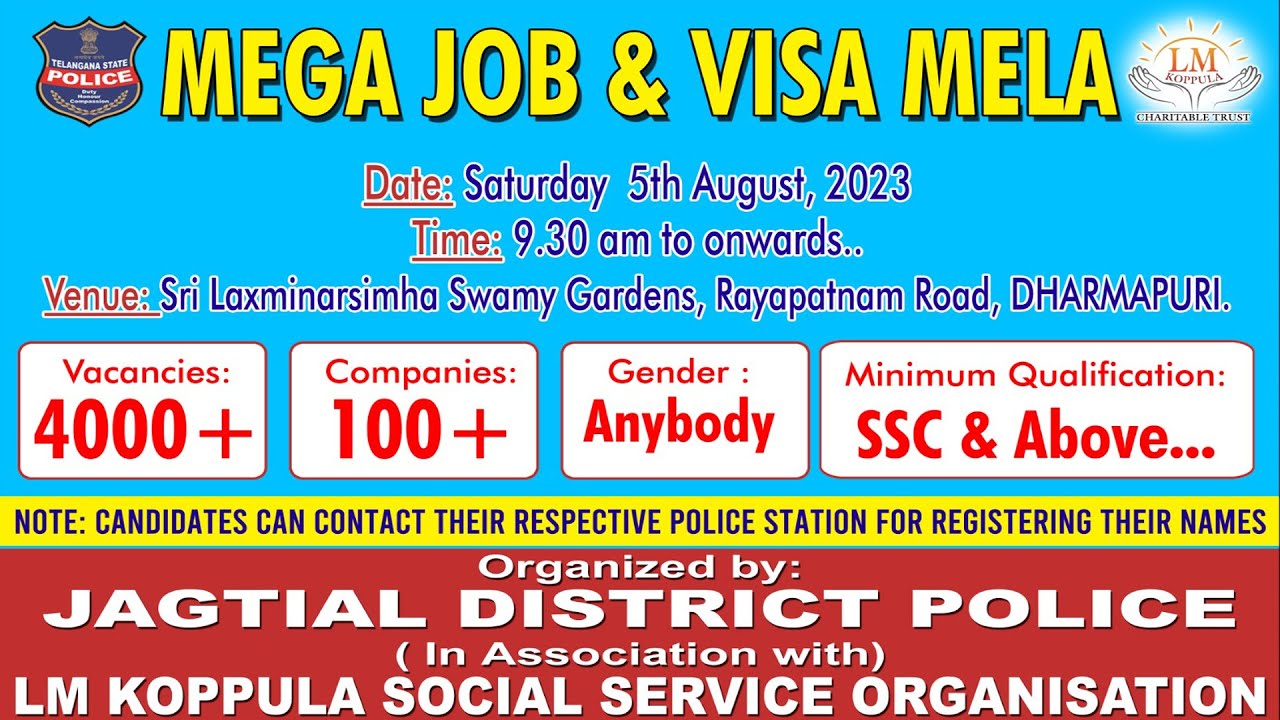 Mega Job & Visa Mela Posters Released By District S.P In Jagtial - YouTube