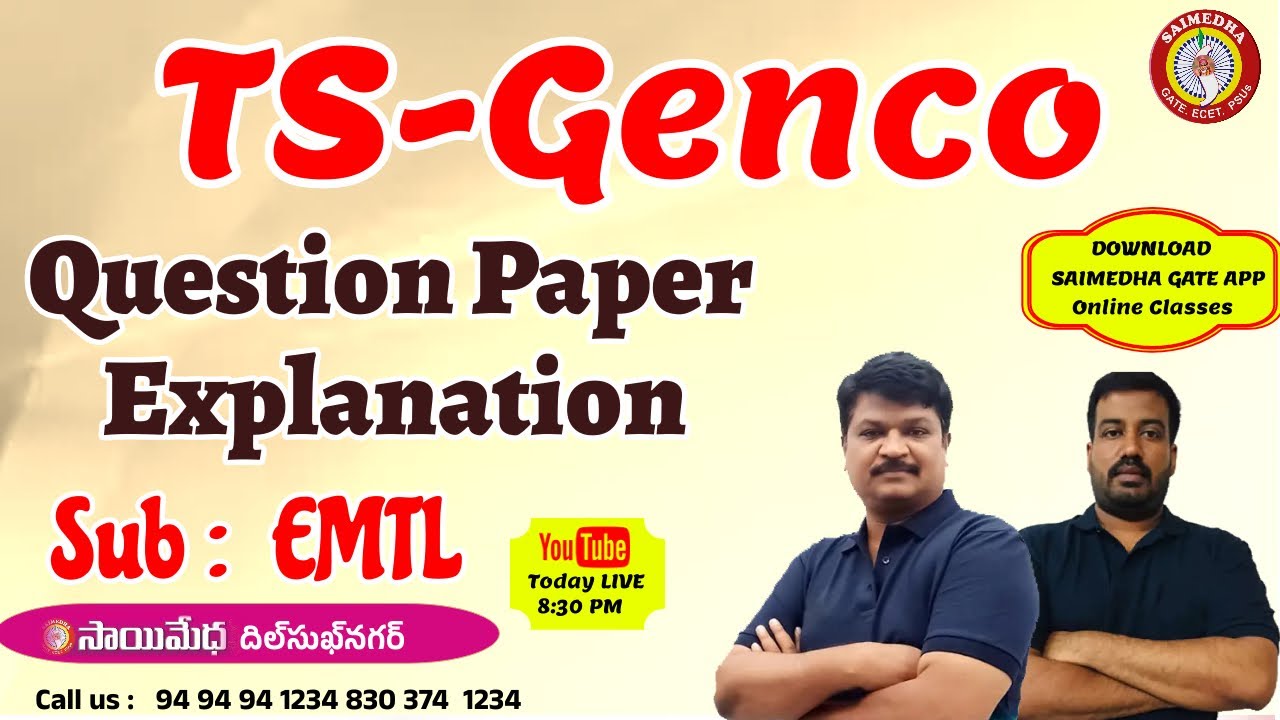 TS GENCO NOTIFICATION | QUESTION PAPER EXPLANATION | EMTL QUESTION ...