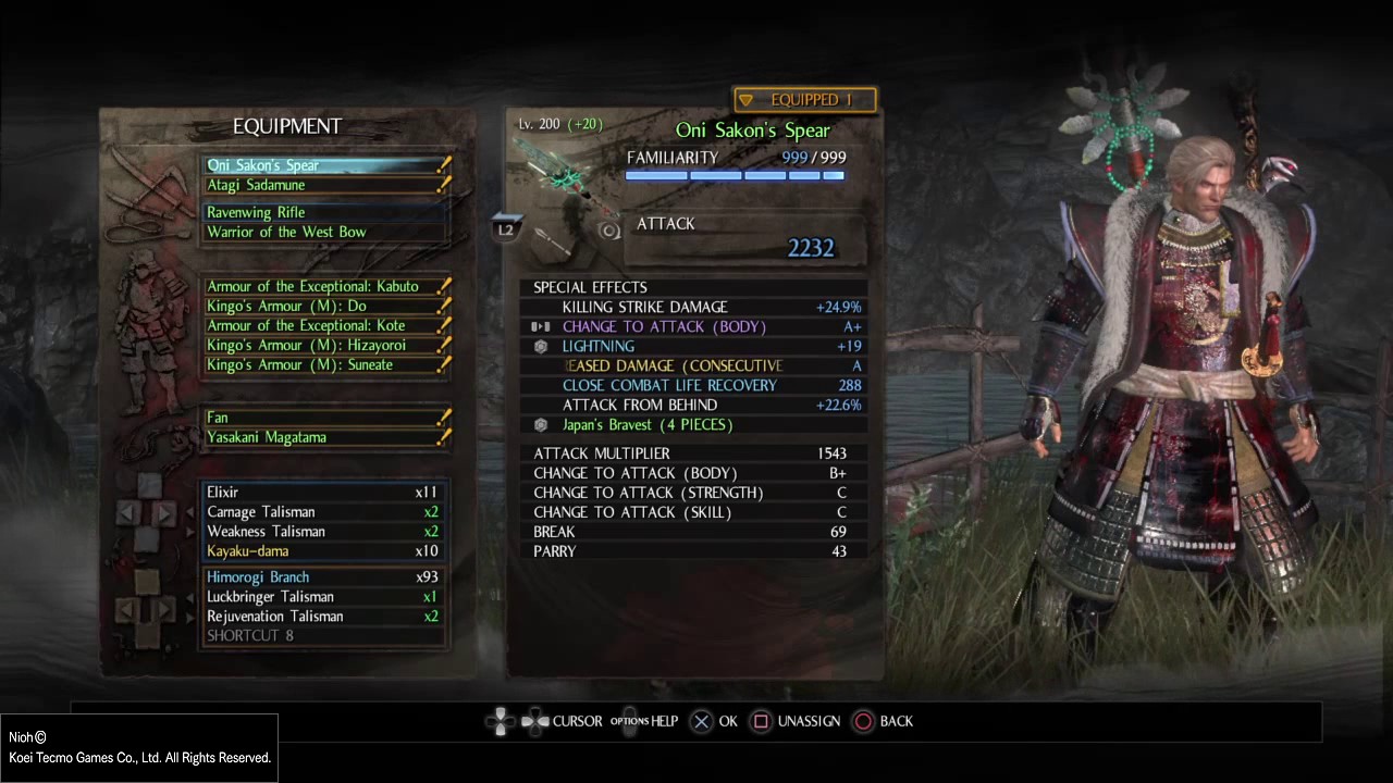 Nioh Divine +20 Oni Sakon Spear Powerful hybrid build. - YouTube