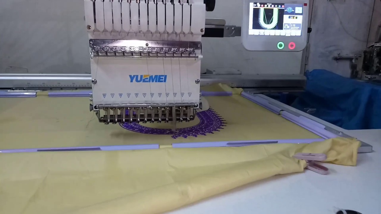 Blouse work on YUEMEI single head 12 neddil embroidery machine - YouTube