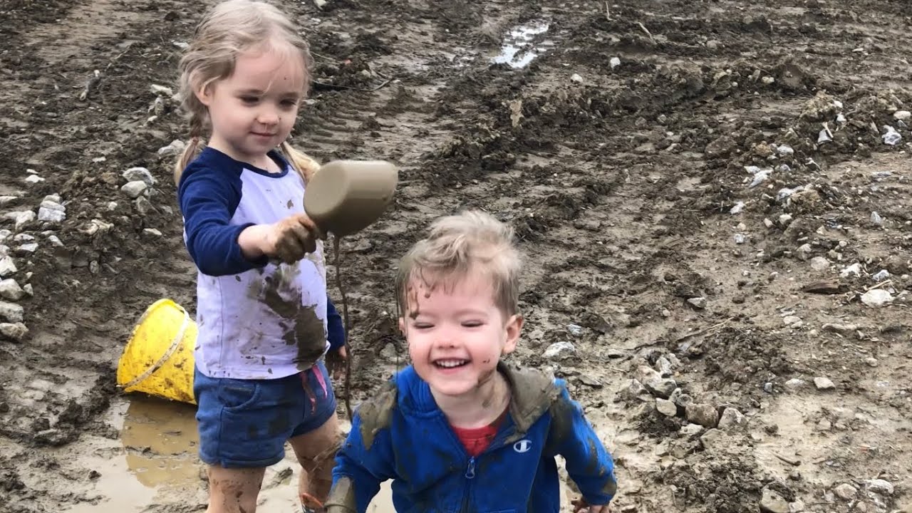 PLAYING IN THE MUD: Grace and Bobby get Messy Playing in a Giant Mud ...