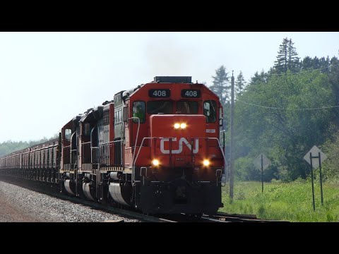 CN iron ore train with DMIR (SD40T-3) #408, CN (SD40-2Q) #6018 & IC (SD40-3) #6263 Munger ...