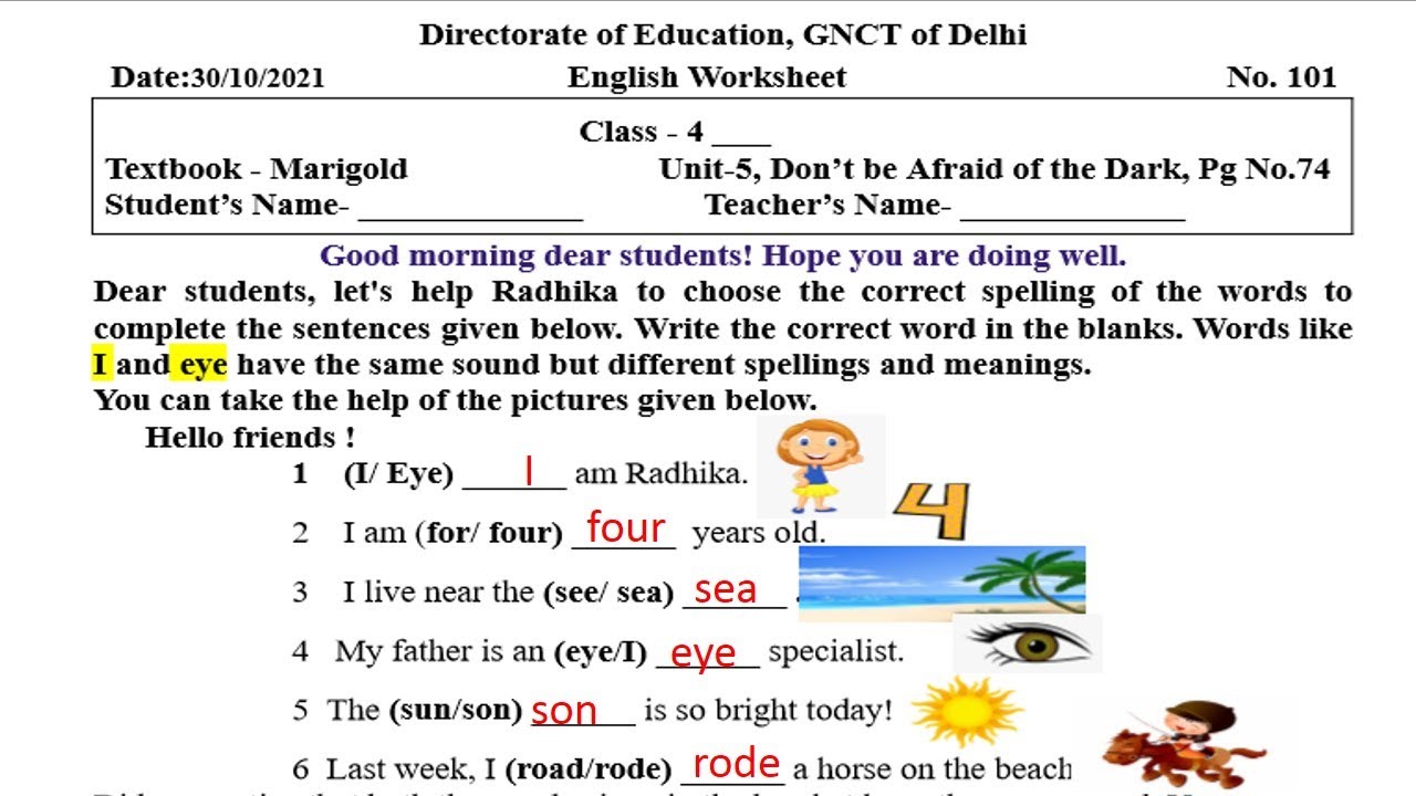 Class 4th ENGLISH WORKSHEET 101 | 30 October worksheet | WORKSHEET 101 ...