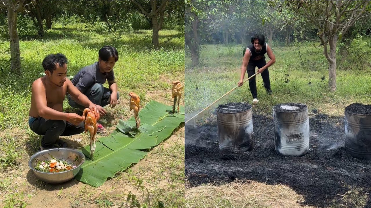 Chicken Cooked Inside the Bucket and Watermelon Look So Delicious - YouTube