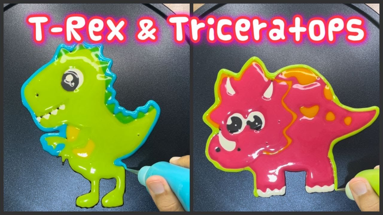 How to draw Cute Dinosaur Pancake - T Rex, Triceratops, Drawing ...