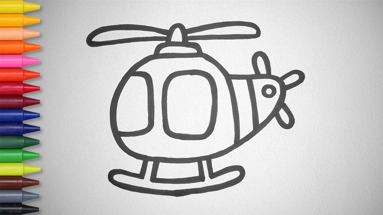 How to Draw Cute Helicopter and Coloring Page with Crayons | Drawing ...