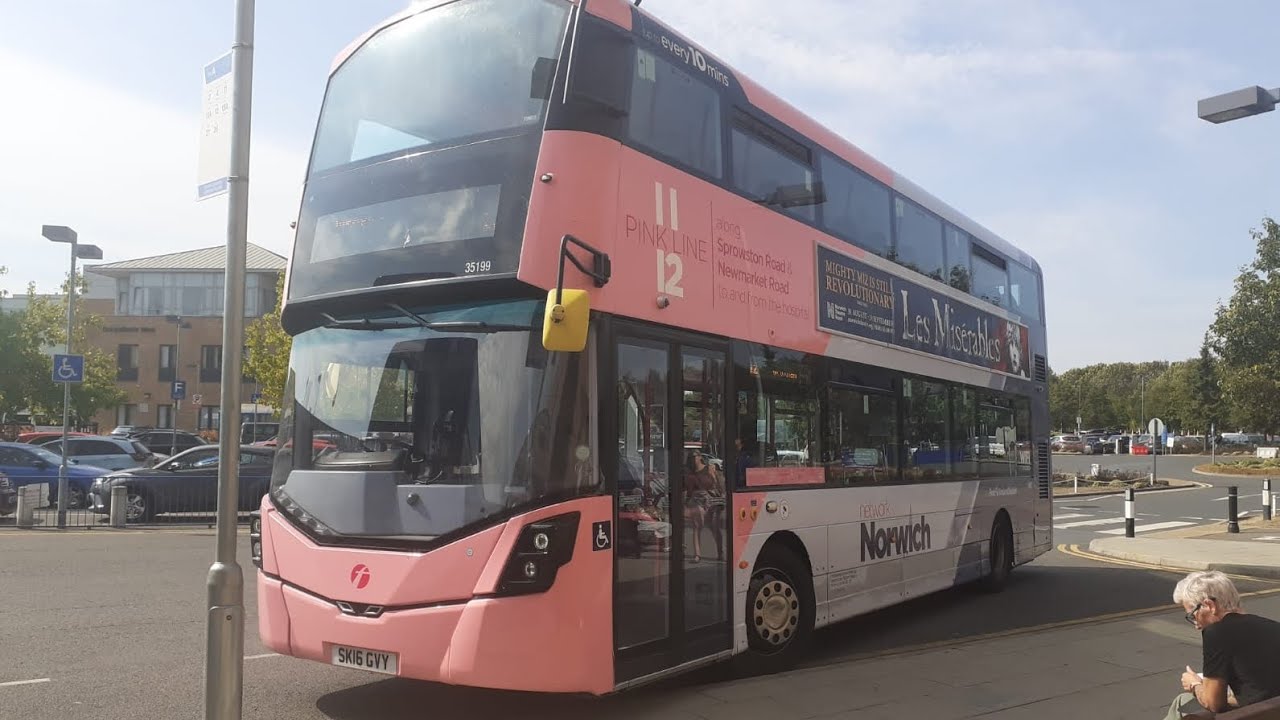 Norwich First Pink line bus number 12 N&N Hospital-Castle Meadow - YouTube