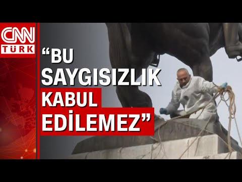 Samsun'da Atatürk Anıtı'na saldırı! 2 şüpheli anıtı halatla bağlayıp çekmeye çalıştı