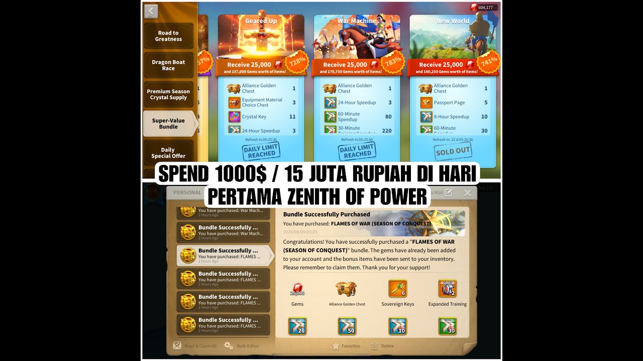 SPEND 1000$ / 15 JUTA RUPIAH DI HARI PERTAMA ZENITH OF POWER KINGDOMS ...