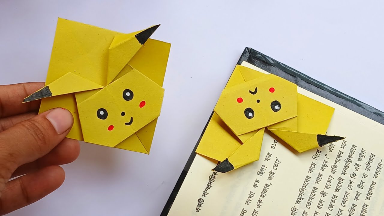 How to make paper pikachu bookmark | Origami paper bookmark | DIY paper ...