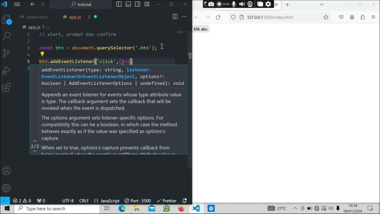 Javascript - Contoh penggunaan function alert, prompt dan confirm - YouTube