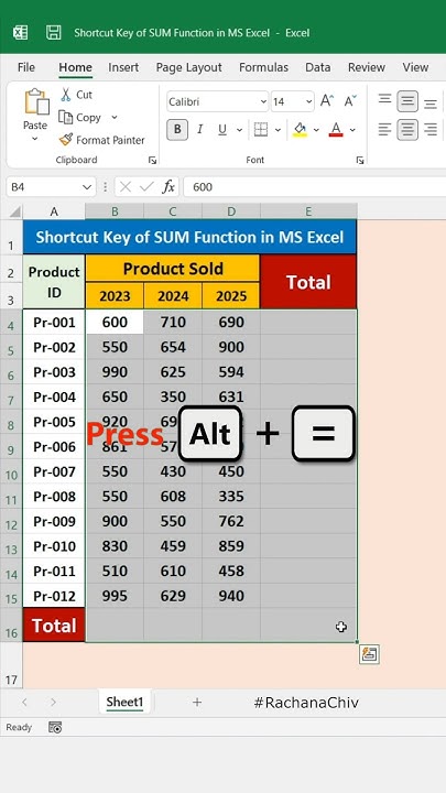 Use Shortcut Key of SUM Function to Calculate Total Products || Excel Tips & Tricks || #short # ...