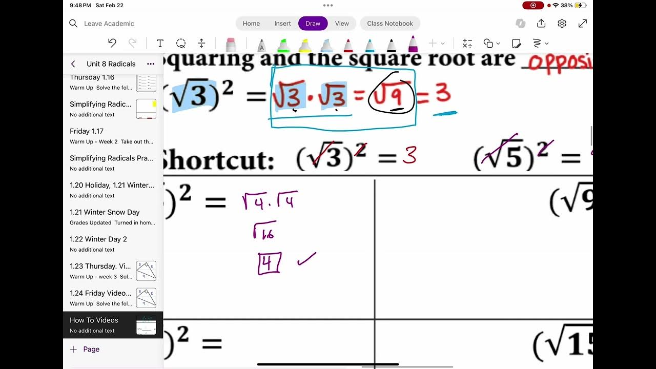 Perfect squares simplifying radicals - YouTube