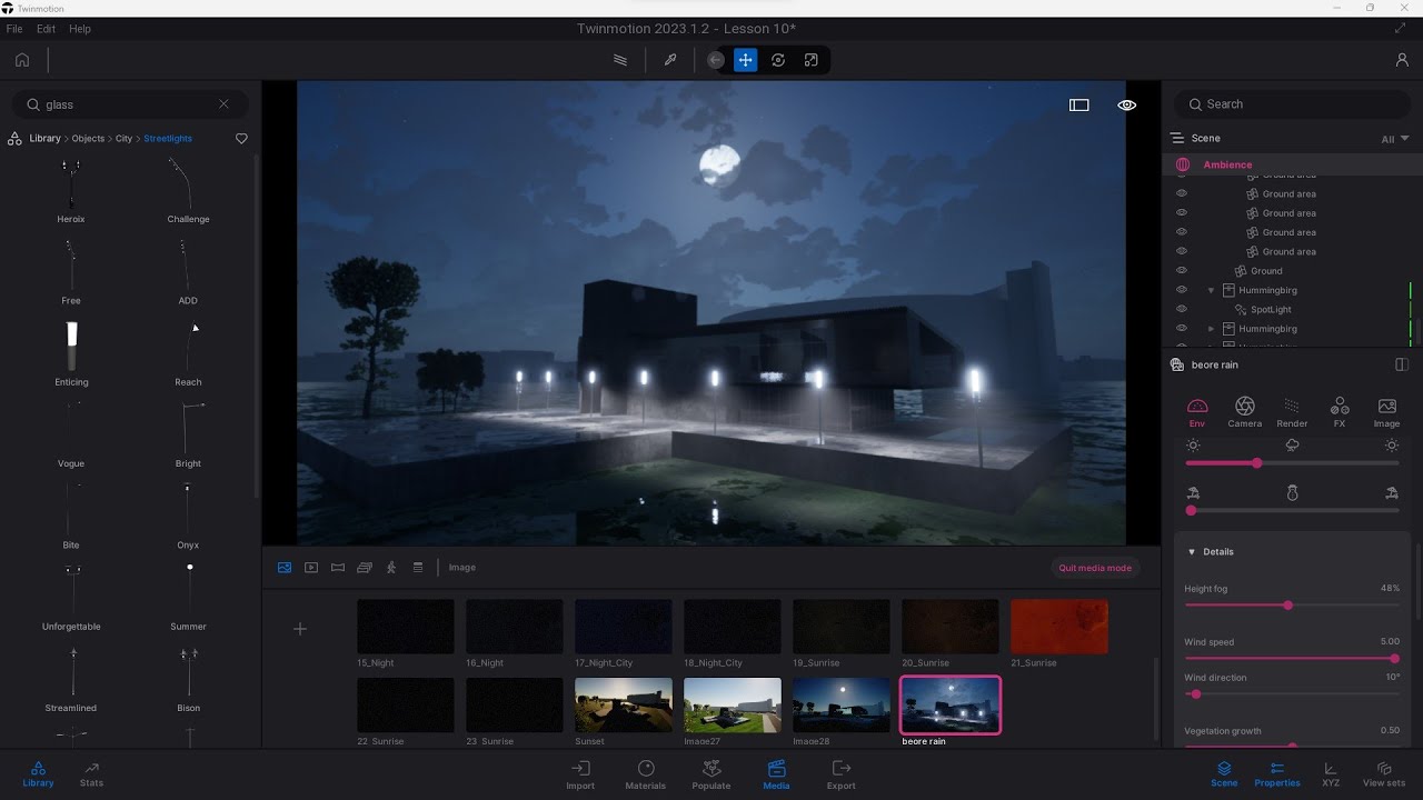 TWINMOTION - Lesson 10 - Site, North, Exposure, Sun, Sky, Artificial Lights, Fog, Volumetric ...