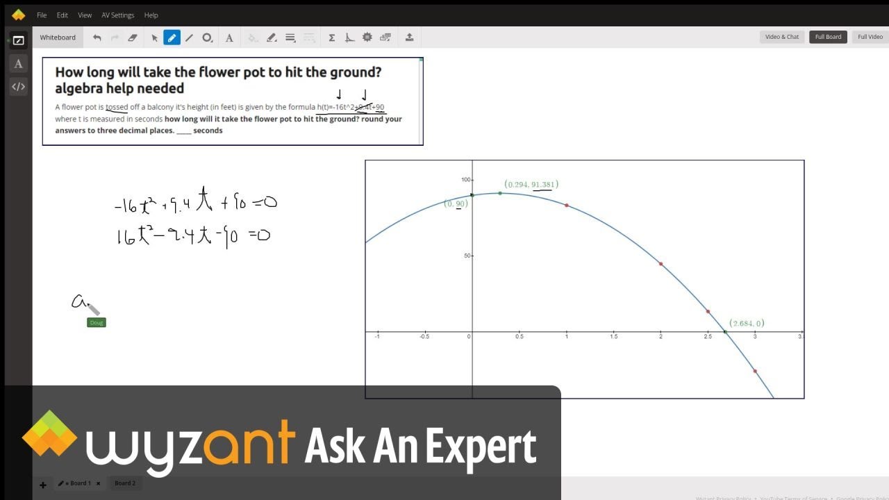 Given the equation for vertical motion of pot tossed off a building ...