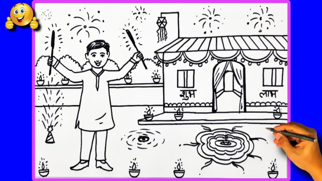 Diwali festival drawing easy / diwali celebration drawing / diwali ...