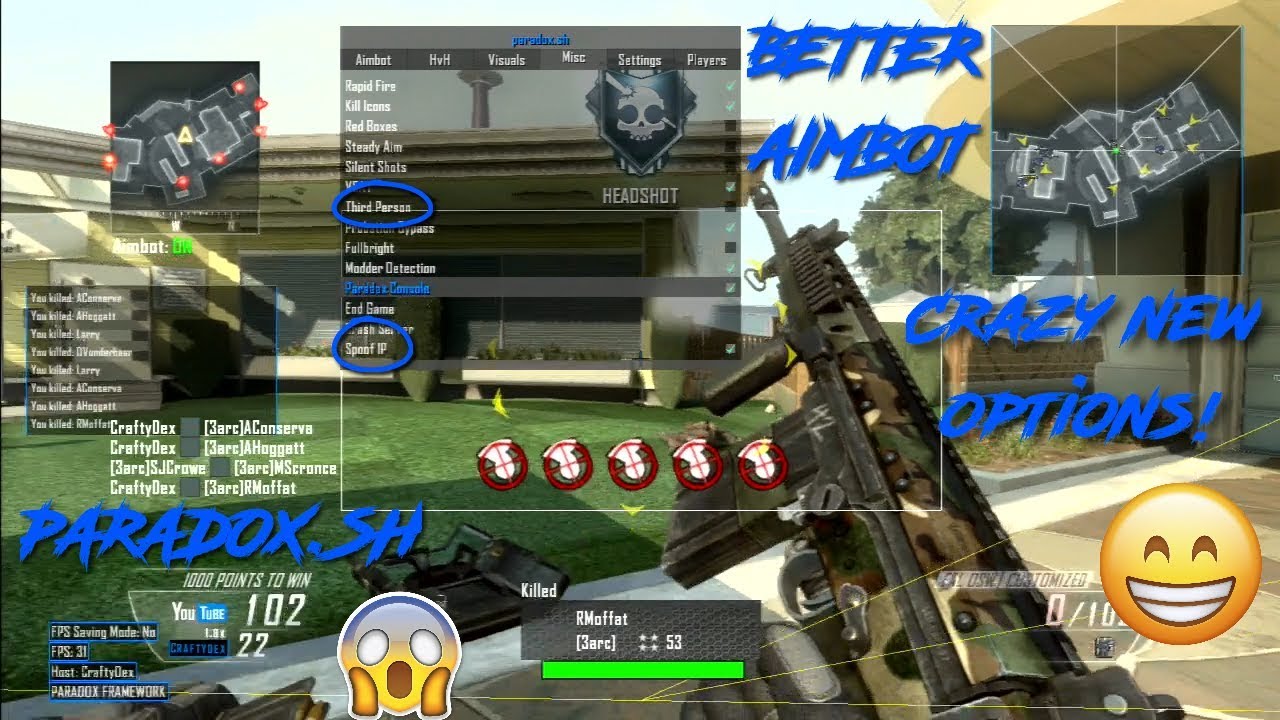 Paradox.sh (SPOOF IP,BETTER AIMBOT, THIRD PERSON,NEW DESIGN!) + MORE ...