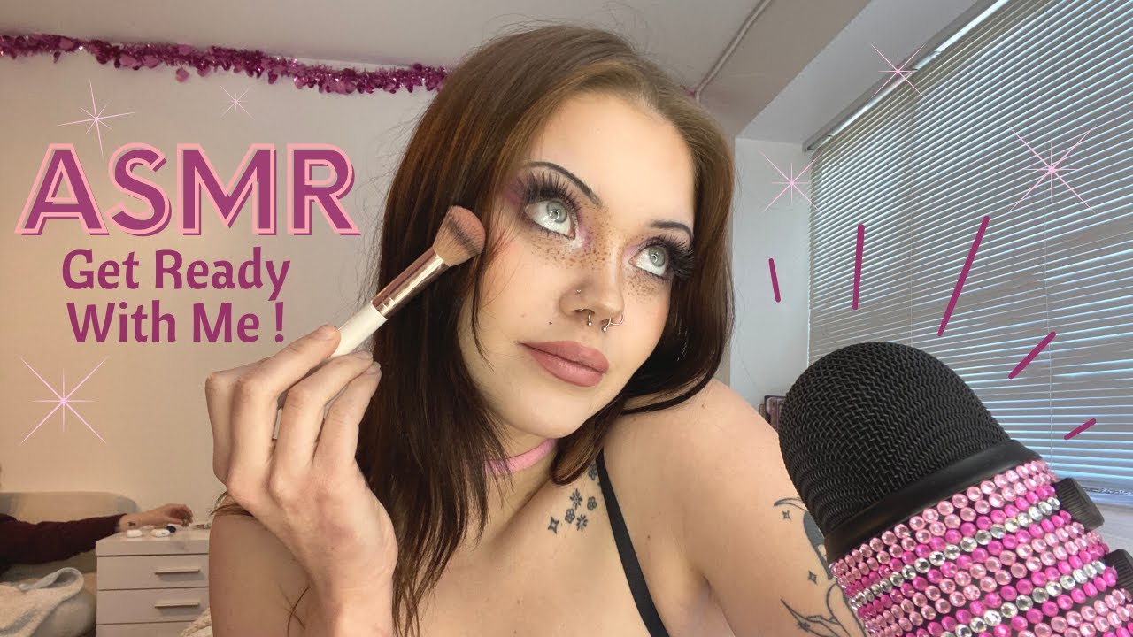 ASMR | GRWM doing my makeup ! Up close whispering, Mouth sounds, Tapping & Hair Brushing 💞 - YouTube