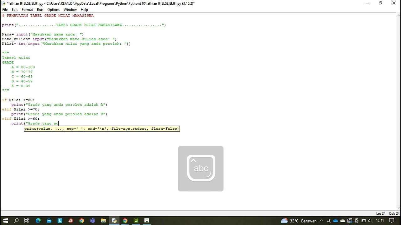 Membuat Tabel grade nilai dengan python..!!!! IF, ELIF, ELSE - YouTube