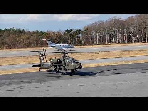 Apache Helicopter start up and take off from Hickory Regional Airport