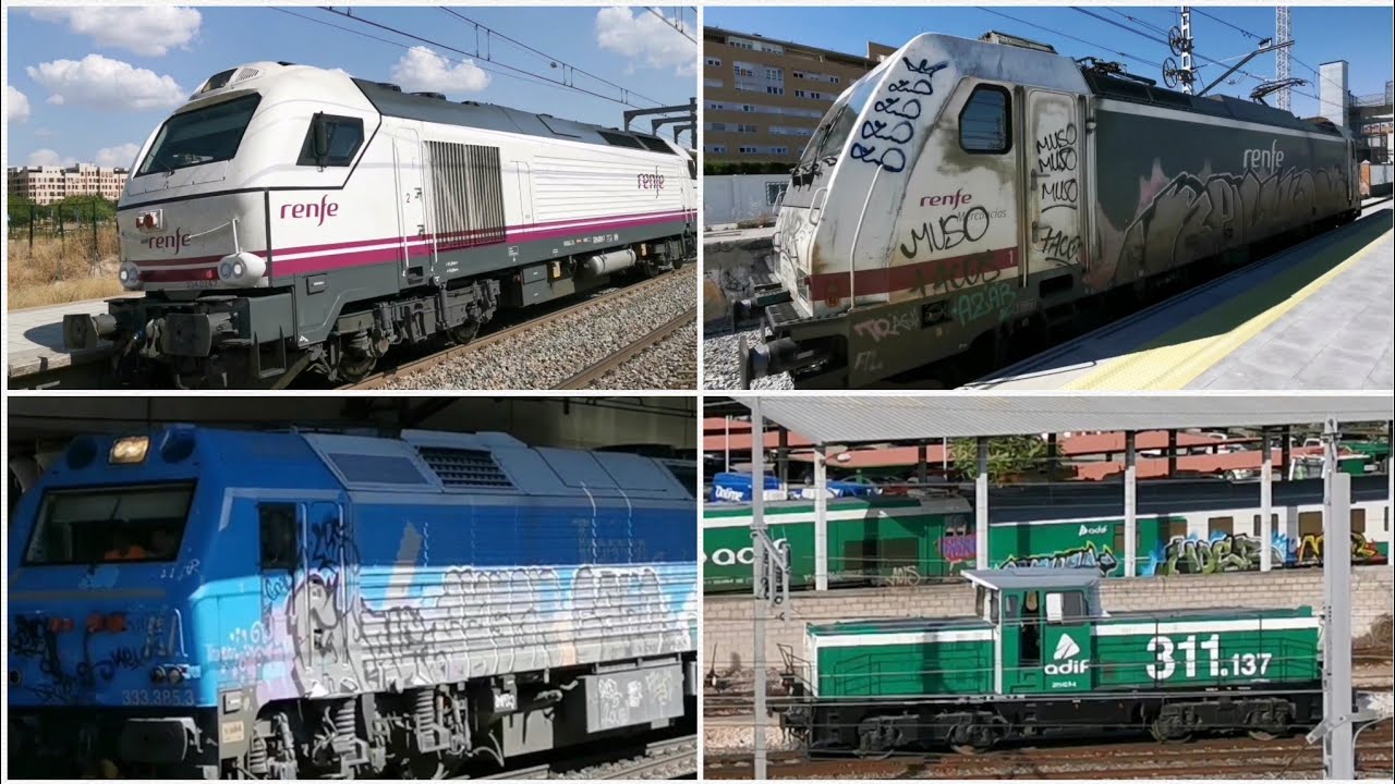 Locomotoras aisladas 334 y 253 RENFE + 333 Azvi TRACCIÓN RAIL + 311 ...