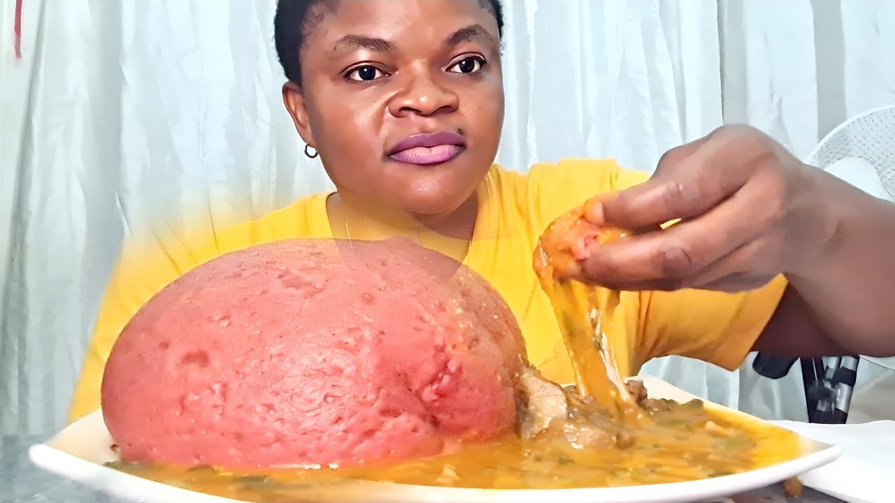 Asmr Mukbang Eat And Prepare Nigeria Red Fufu With Ogbono Soup - YouTube