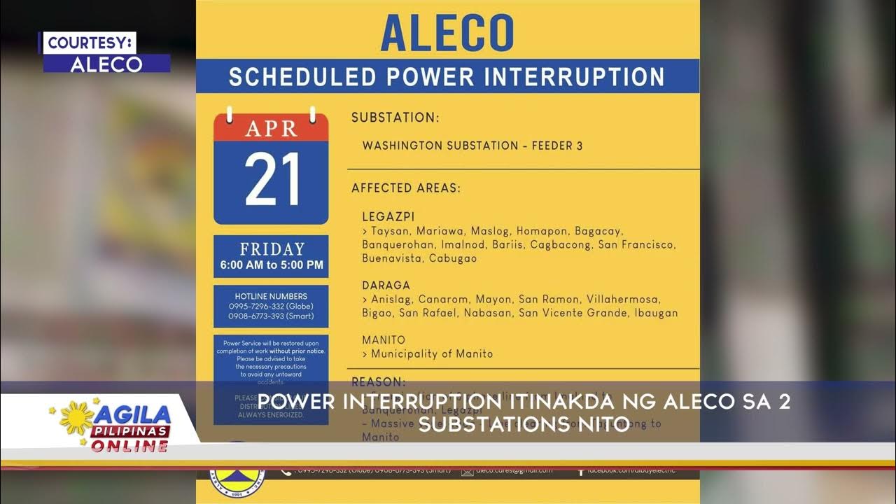 Power interruption, itinakda ng ALECO sa 2 substations nito - YouTube