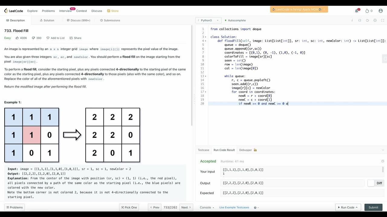 Flood Fill Leetcode problem - YouTube