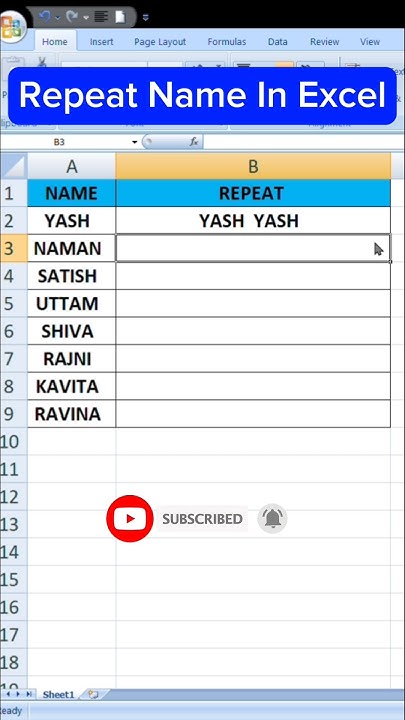 Repeat Name in Excel Data #exceltricks #exceltips #yutubeshorts #tech #shorts - YouTube