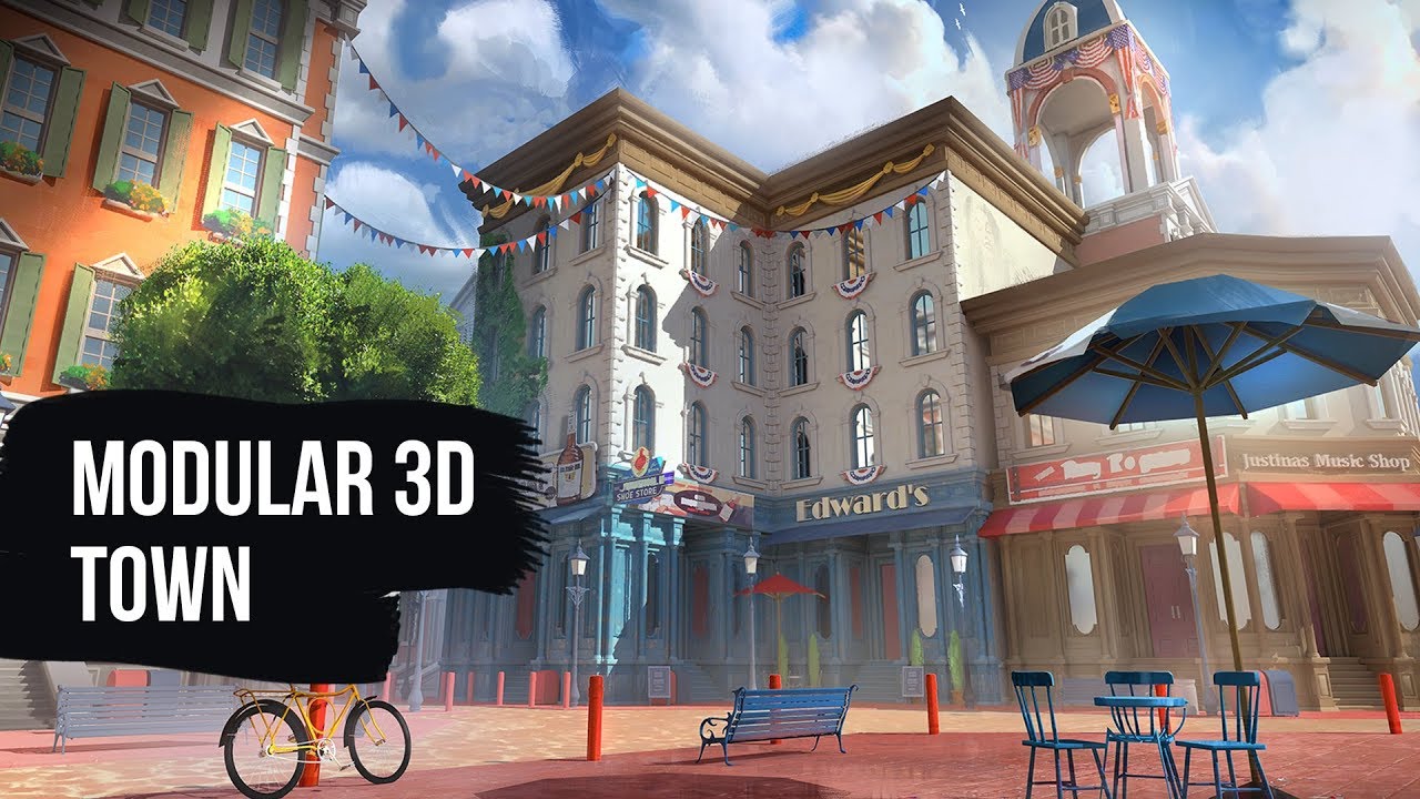 Modular Colonial Town 3D Package - YouTube