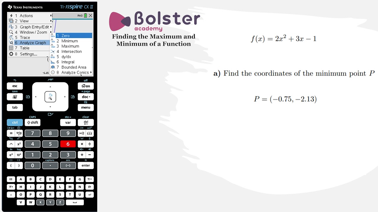 Ti Nspire Finding The Maximum And Minimum Of A Function Youtube