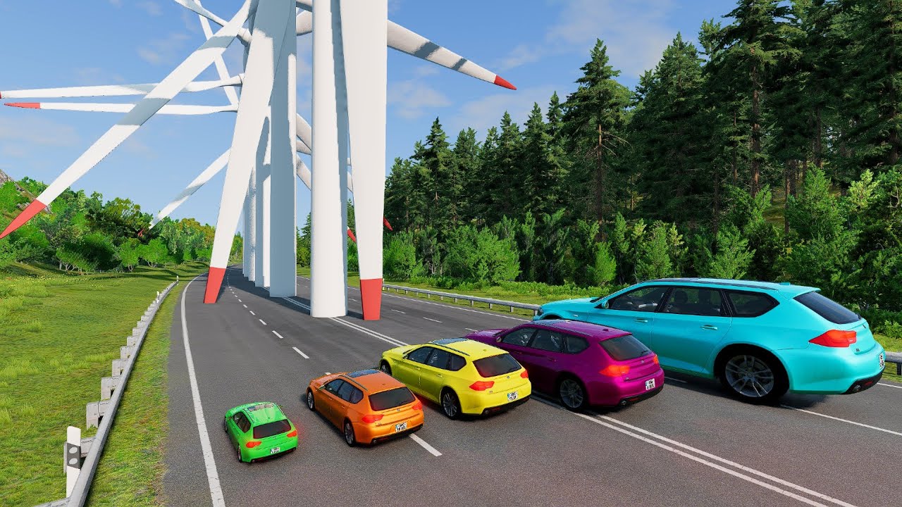 Big and Small Cars vs Wind Turbines BeamNG drive - YouTube