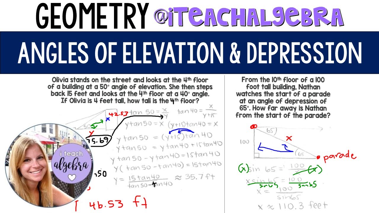 Geometry - Angles of Elevation and Depression Word Problems - YouTube